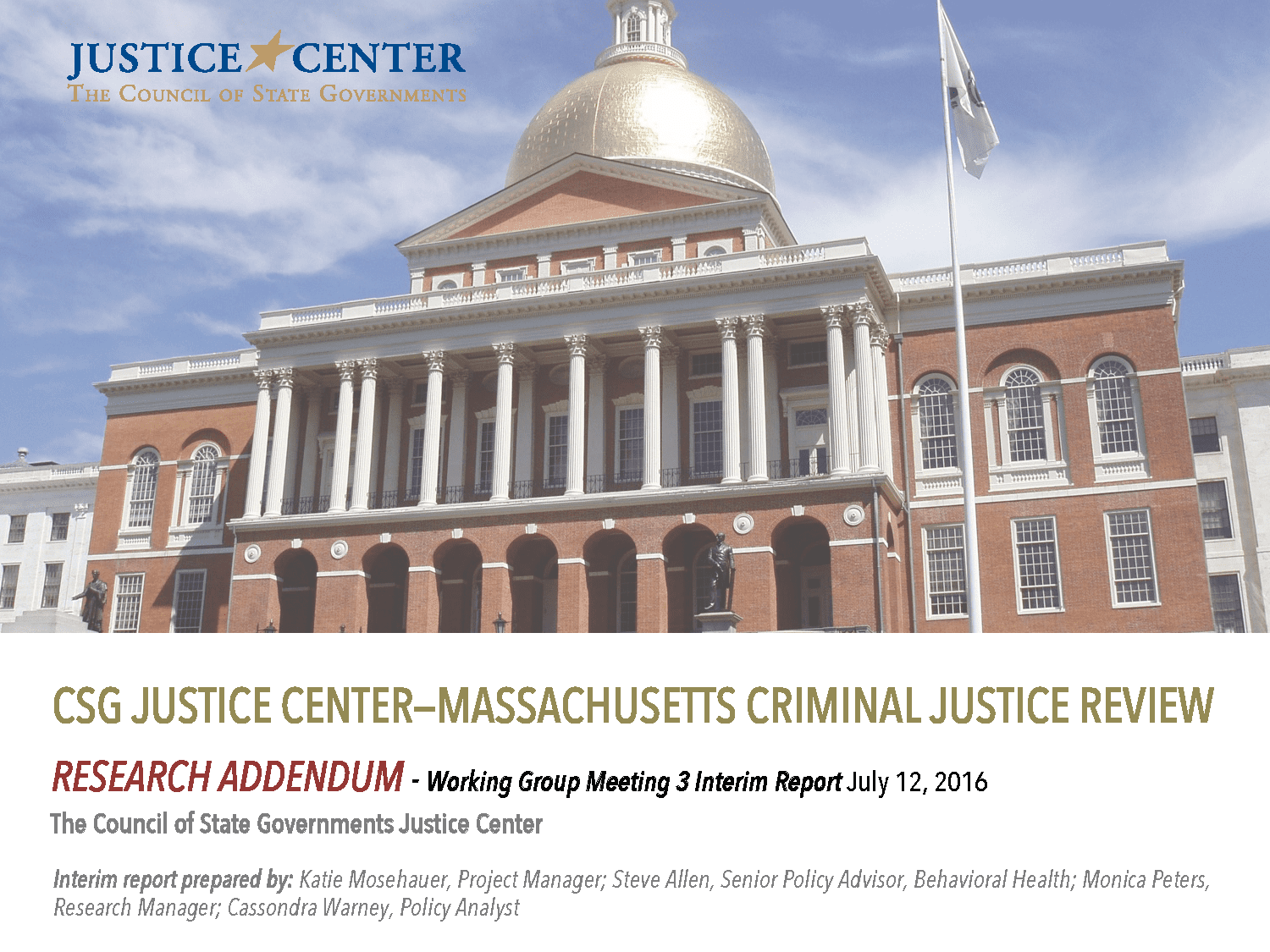 Justice Reinvestment in Massachusetts: Research Addendum to Third ...