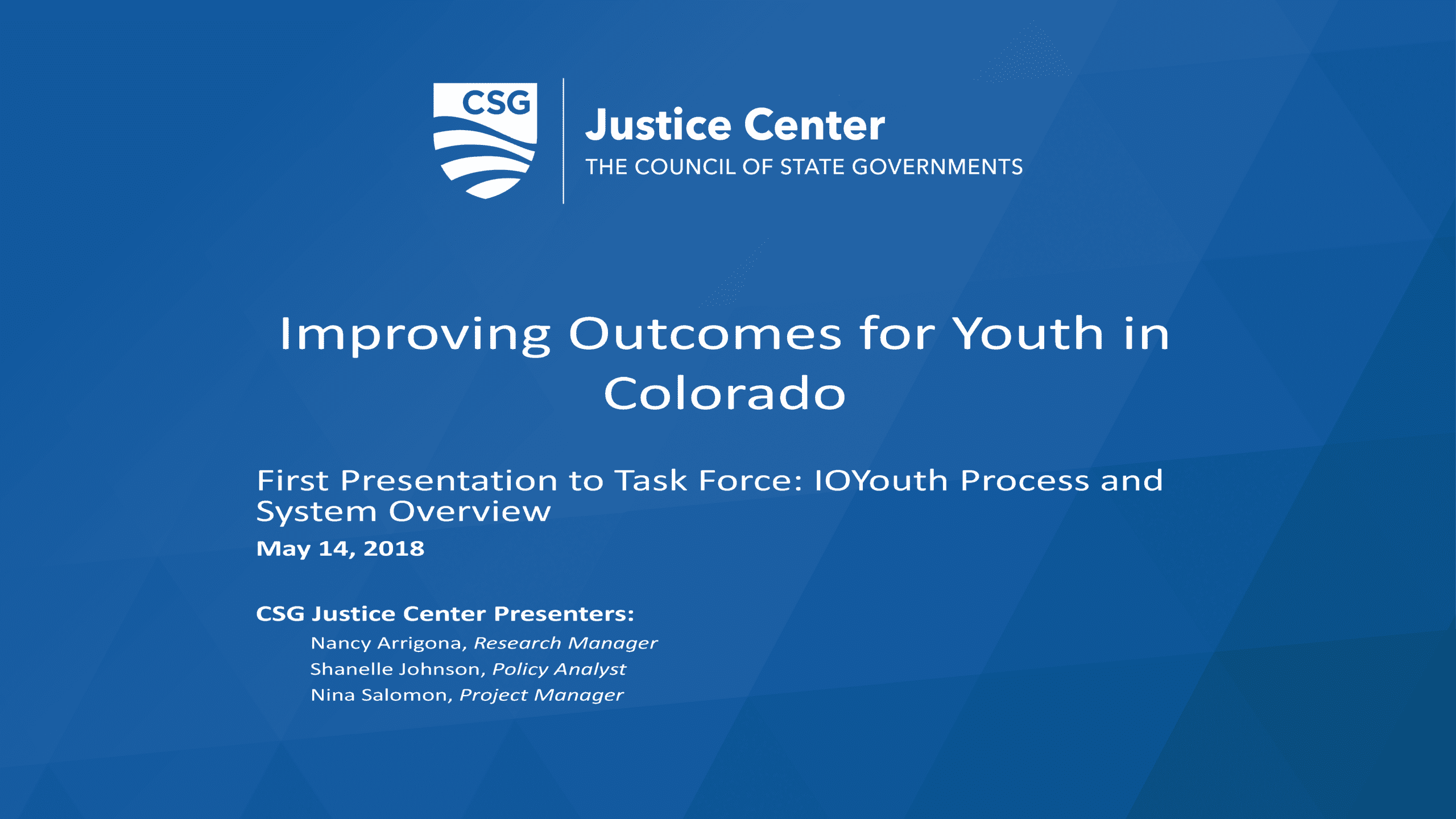 Colorado IOYouth First Task Force Presentation - CSG Justice Center